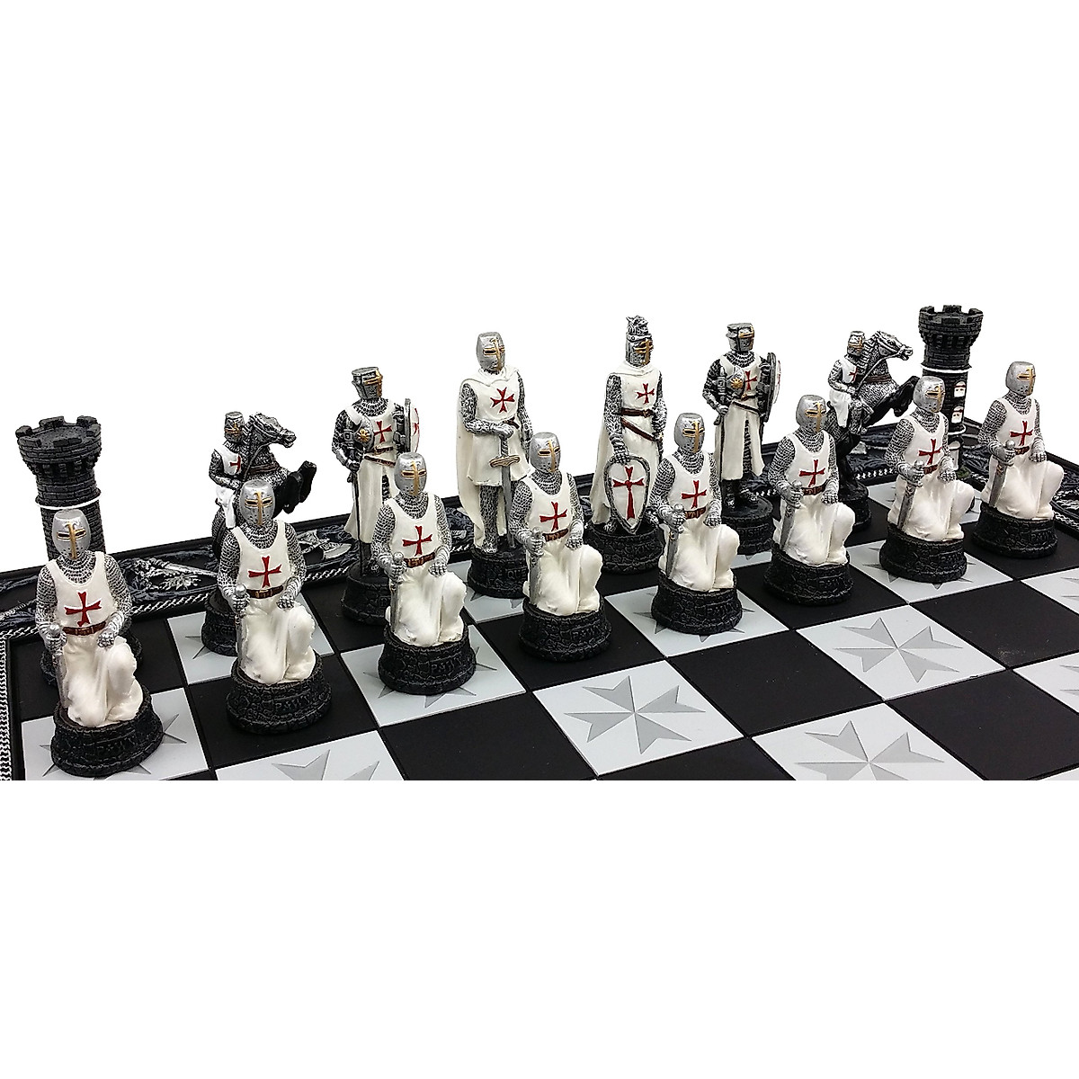 HPL Medieval Times Crusades Red and White Armored Maltese Knights Chess Set with 17" Board