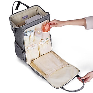 SUNVENO Baby Diaper Bag Backpack, Large Capacity Travel Backpack with Portable Changing Pad for Moms Dads, Grey