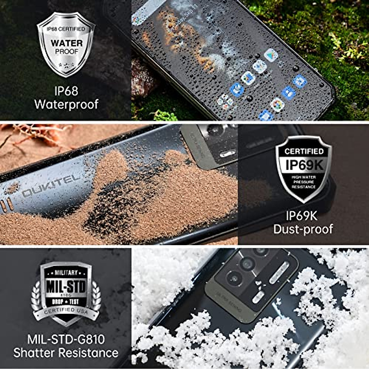 Rugged Smartphone OUKITEL WP17 Night Vision 64MP Triple Camera IP68 Waterproof NFC Phone,8GB+128GB 8300mAh Battery Android11 Dual 4G Global Bands Rugged Cell Phone,6.78‘’FHD+ Unlocked Mobile Phone