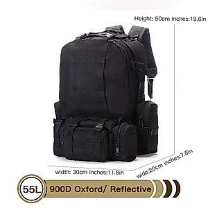 WintMing Military Tactical Backpack 45+10L Army 3 Day Assault Pack Molle Camping Hiking Rucksack Traveling Daypack