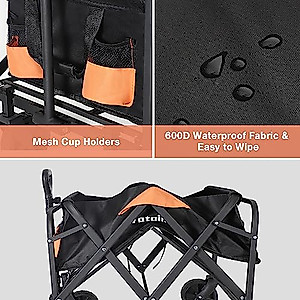 Sports Folding Utility Wagon Collapsible Outdoor Garden Small Grocery Carts, 220LBS Weight Capacity for Shopping Storage, with 360 Degree Swivel Wheels, Black