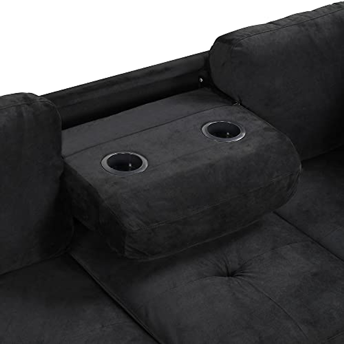 DHHU Fine Sectional, Reversible Chaise, L Shaped Couch Sofa with Ottoman for Living Room, Apartment, Office, Gray, Black Funiture Sets