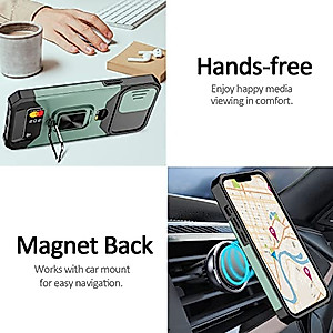 Nvollnoe for iPhone 13 Pro Max Case with Sliding Camera Cover and Card Holder Heavy Duty Protective for iPhone 13 Pro Max Case with Ring Magnetic Kickstand Phone Case for iPhone 13 Pro Max(Green)