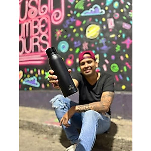 Caracas Canteen Modern SMART Sports Water Bottle, Stainless steel, BPA free flask, app tracks intake, alarm reminder to hydrate, Temperature, Leak proof. 600ml/20 oz (Midnight Black)