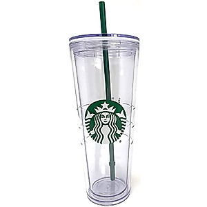 Starbucks Cold Cup Clear Venti Tumbler Traveler With Green Straw Logo - 24 oz