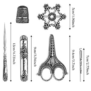 6 Pcs Embroidery Scissors Kit, Golden Exquisite Retro Scissors European Style Stainless Steel Sewing Tools Antique Sewing Scissors for Embroidery, Sewing, Craft, Art Work, and Everyday Use (Silver-1)