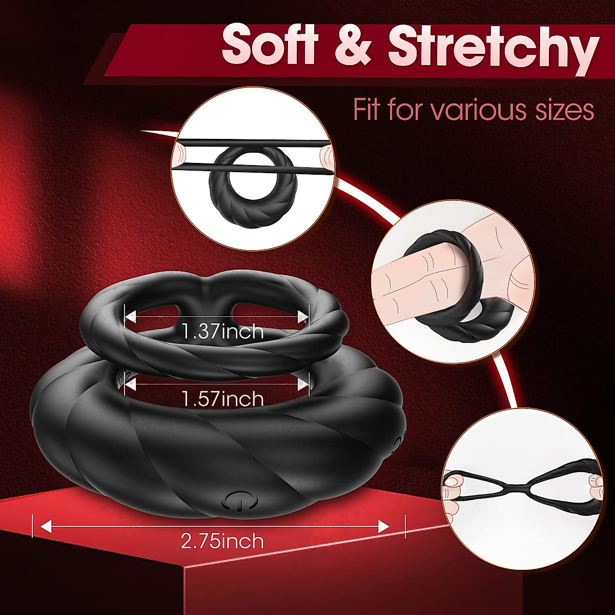 Vibrating Cock Ring Sex Toys for Men - Penis Ring Vibrator with 10 Vibrations, Adult Male Sex Toy for Longer Harder Stronger, Double Penis Vibrators Dildo, Couples Mens Male Adult Sex Toys & Games