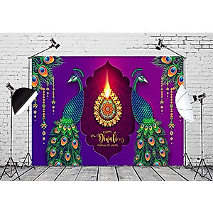 CORFOTO 5x3ft Fabric Happy Diwali Festival Backdrop Diwali Crystals Gold Diya Peacock Background Diwali Decorations Backdrop for Deevali Pooja Indian Wall Banner Happy Diwali Party Decorations Props