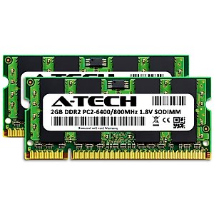 A-Tech 4GB (2x2GB) DDR2 800MHz SODIMM PC2-6400 1.8V CL6 200-Pin Non-ECC Unbuffered Laptop RAM Memory Upgrade Kit