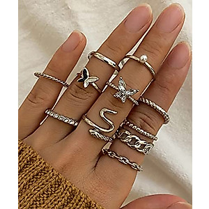 iF YOU 30 Pcs Vintage Knuckle Rings Set, Boho Butterfly Snake Stackable Finger Rings for Women, Silver Midi Rings Pack