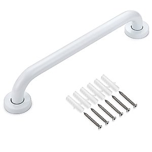 Sumnacon 16 Inch Anti-Slip Grip Bath Grab Bar - Sturdy Stainless Steel Shower Handle with Screws, Safety Handicap Shower Bar for Bathtub Toilet Bathroom Kitchen Stairway Handrail, White