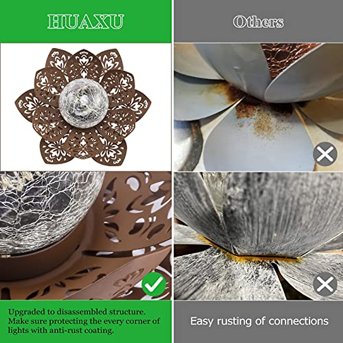 Huaxu Solar Garden Lights Outdoor Decorative - Bright Lotus Flower Table Lamp, Waterproof Solar Lights for Patio Pathway Yard Balcony Outside Decor