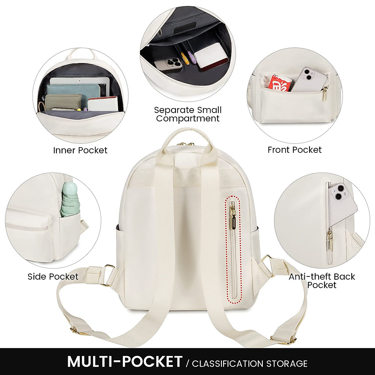 LOVEVOOK Mini Backpack for Women Light Weight Small Waterproof fashion Backpack Purses Daily Backpack Beige