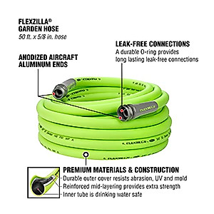 Flexzilla Garden Hose 5/8 in. x 50 ft, Heavy Duty, Lightweight, Drinking Water Safe, ZillaGreen - HFZG550YW-E