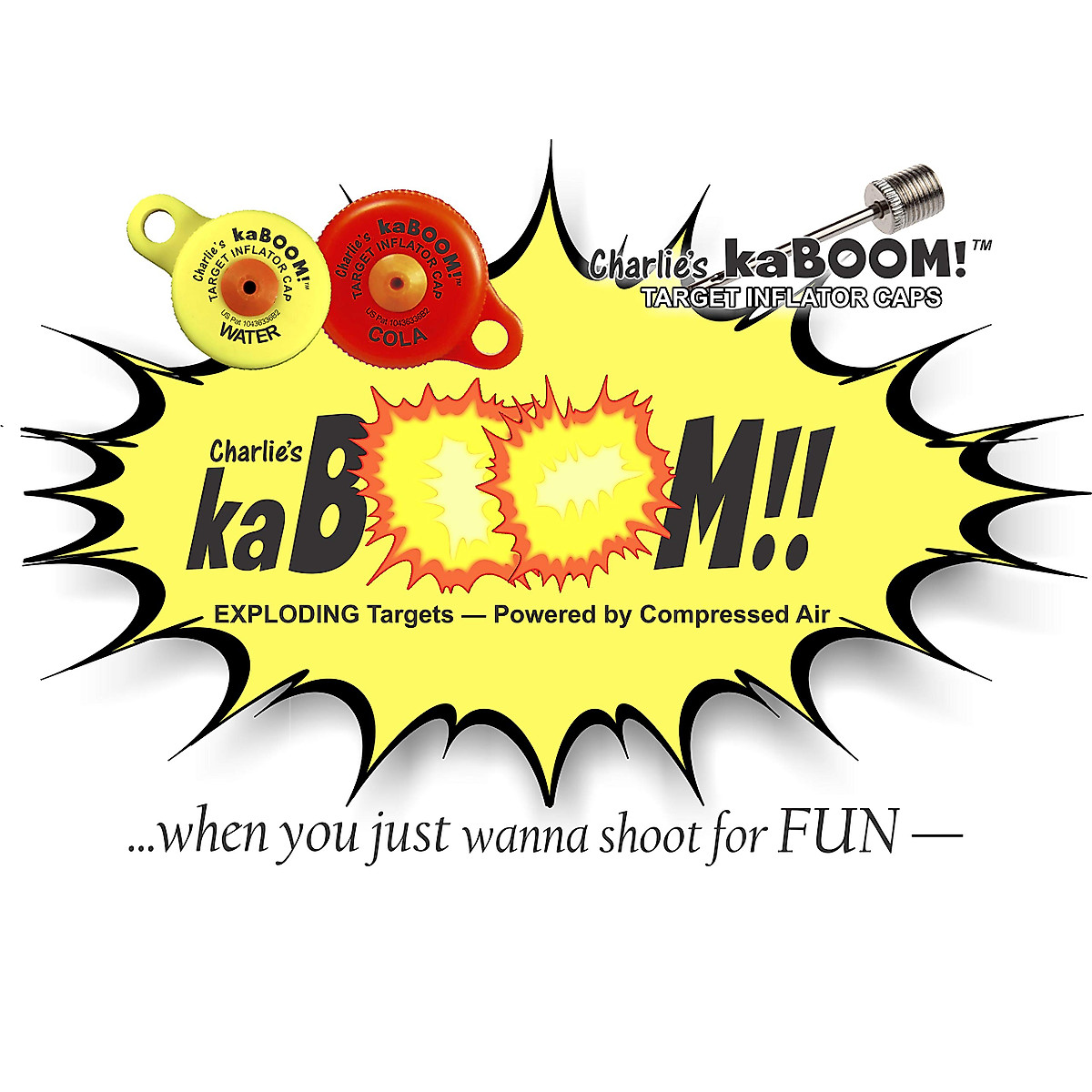 Charlie's kaBOOM! Exploding Cola Target Caps 10-Pack - Turn Plastic Bottles into Reactive Targets - Archery - Bow - Firearms - Pellet Gun- air Rifle and More