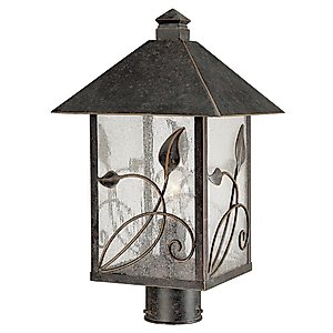 Franklin Iron Works French Garden Rustic Natural Cottage Outdoor Post Light Bronze Leaf and Vine Motif 17" Clear Seedy Glass Decor Exterior House Porch Patio Outside Deck Garage Yard Driveway Home