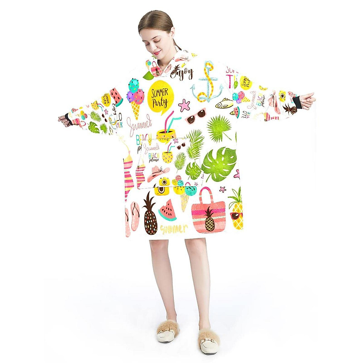 Wearable Blanket Hoodie Tropical Summer Beach Oversized Hooded for Women,Comfy Sweatshirt