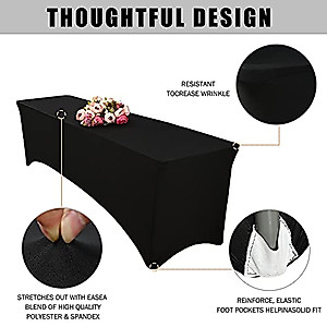 3 Pcs 8 Ft Stretch Spandex Tablecloth Rectangular Stretchable Patio Table Cover for Standard Folding Tables Fitted Cocktail Tablecloth Protector for Wedding, Banquet, Exhibitions, Party (Black)