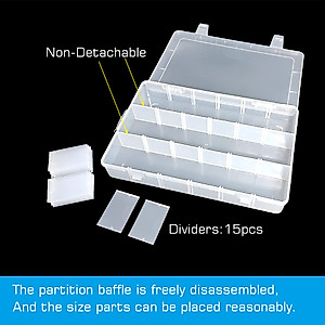 YUGOOD Large Clear Organizer Box,18 Grids Tackle Box Organizer with Removable Dividers for Fishing Hook,Bead Organizer Box,Plastic Storage Containers for Small Parts,Crafts (Size10.8 x 7.7 x 1.7in)