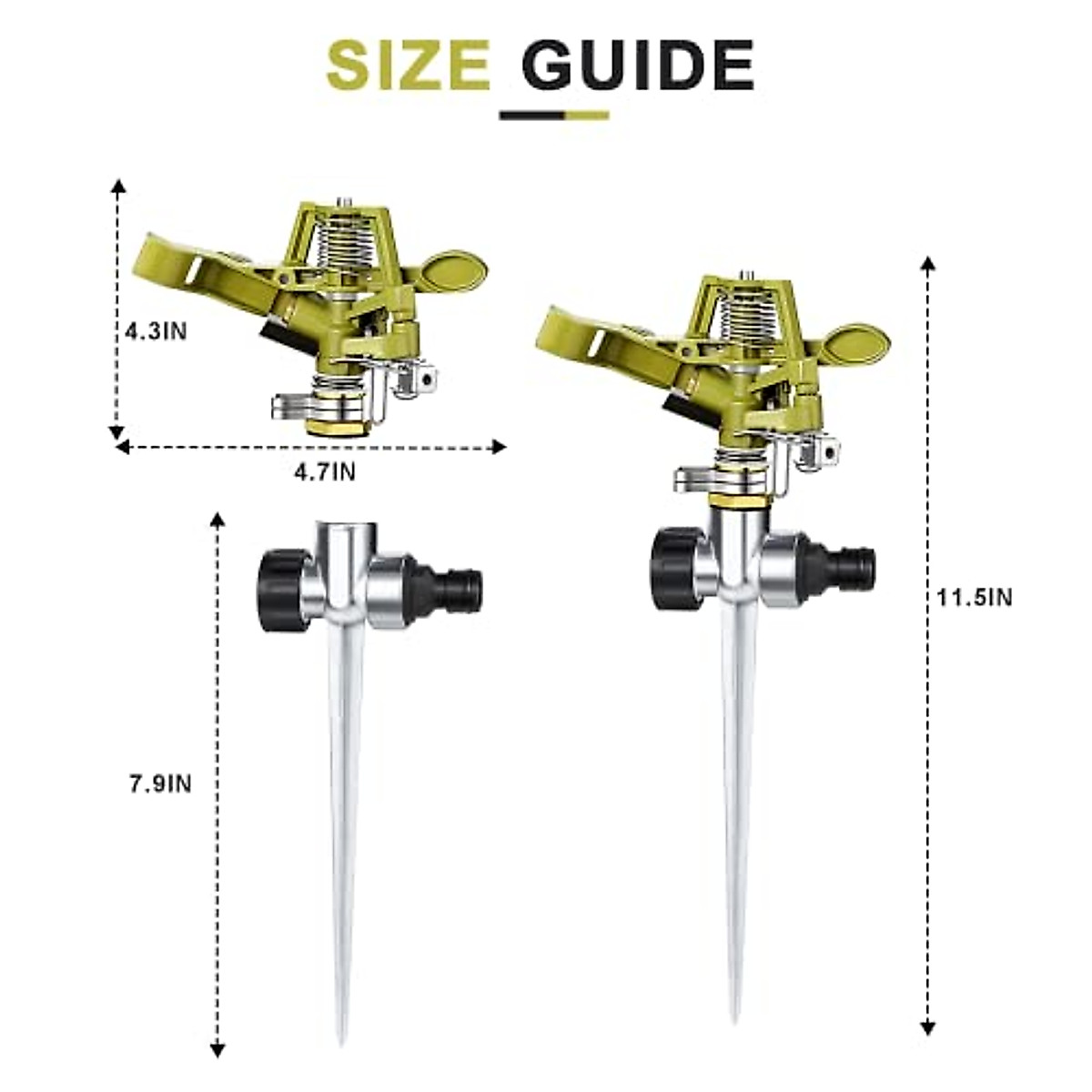 Zinc Alloy Garden Sprinklers, Heavy Duty Water Sprinkler, 360 Degree Automatic Rotating Lawn Sprinkler, Adjustable Pulsating Sprinkler for Large Area Lawn Patio Garden(2 Pack)