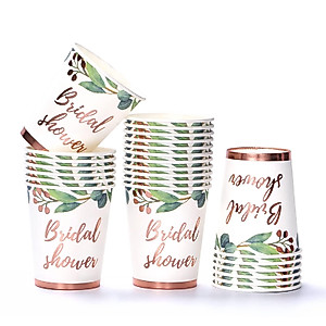 168Pcs Green and Rose Gold Party Decoration, Bridal Shower Plates and Napkins Sets, Bridal Shower Plates Party Supplies, Rose Gold Plates for Wedding Festivities, Serves 24