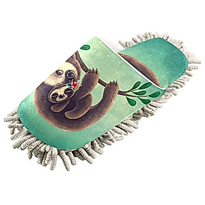 Sloth Mom Baby Mop Slippers Shoes Cover for Floor Cleaning Washable Dust Dirty Hair Cleaners Microfiber Mop Socks for House Office Kitchen