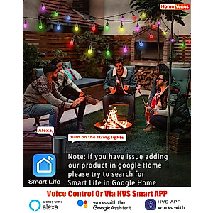 HVS Smart Outdoor String Lights LED 72Ft (2 packs of 36ft) Color Changing RGBW Patio String Lights Infinite Connectable APP Control 2.4GHz WiFi Waterproof 36 Acrylic Work with Alexa Google for Outside