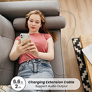 MeloAudio 6.6FT Braid Extension Cord Cable Charging Sync Video & Audio Compatible with iOS Devices (Phone/Pad/Pod), Male to Female Dock Cable Extender Connector Case Adapter (Gray)