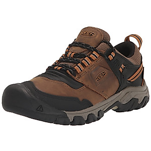 KEEN Men's Ridge Flex Low Height Waterproof Hiking Boots, Bison/Golden Brown, 10 Wide