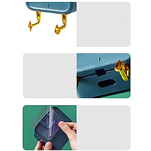 Cyrank Wall Mounted Storage Box, Self Adhesive Wall Mount Phone Holder Stick On Wall Shelf Wall Mounted Holder with 2 Hooks for Home Office(Blue)