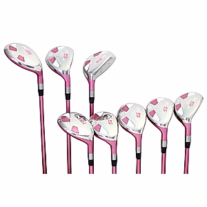 Majek Pink Senior Ladies Golf Hybrids Irons Set New Senior Women Best All True Hybrid Ultra Light Weight Forgiving Fuchsia Woman Complete Package Includes 4 5 6 7 8 9 PW SW All Lady Flex Utility Clubs