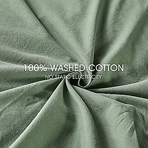 JELLYMONI Green 100% Washed Cotton Duvet Cover Set, 3 Pieces Luxury Soft Bedding Set with Buttons Closure. Solid Color Pattern Duvet Cover Oversized King Size(No Comforter)