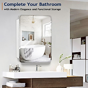 Jesantab White Medicine Cabinet Mirror for Bathroom, 20x30 Inch Recessed Medicine Cabinet or Surface Mount, Frameless Beveled Bathroom Mirror with Storage Modern Farmhouse