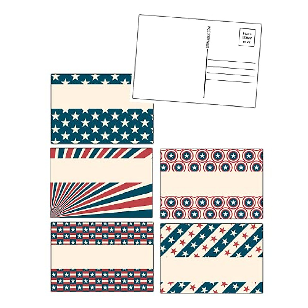 100 Pack of Blank Postcards. Each Post Card in This Patriotic, Bulk Set is 4 x 6, USPS Compliant (mailable), and USA Made. Mail to Voters to get Votes. Flip Side is Plain White and unused. (Variety)