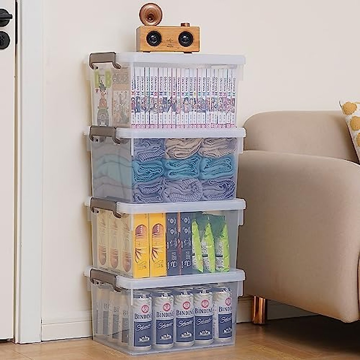 Citylife 22.2 Qt. Plastic Storage Bins with Lids Large Stackable Storage Containers for Organizing Clear Durable Storage Box, 4 Packs