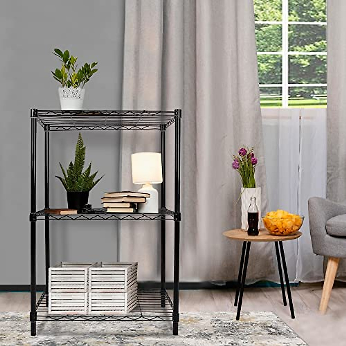 GIA Home Series 3 Tier Wire Shelving Unit Standing Storage Metal Shelves for Kitchen&Bathroom,Set of 2,Black