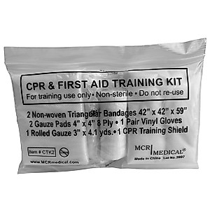 CPR & FA Training Kits w. 2 Non-Woven Triangular Bandages, 10 Pack, MCR Medical