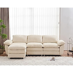 101.6" Small Modular sectional Sofa,Living Room Comfort Cloud Couch sectional, Modern Dark 3-Seater Cloud Sofa，Modular Sofa with Ottoman，Comfortable upholstered Furniture. for Apartment Office(White)