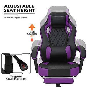 MoNiBloom Reclining Computer Chair with Footrest & Detachable Lumbar Support 360 Degree Swivel Racing Style PU Leather Computer Gaming Chair with Headrest for Home Bedroom Office, Purple