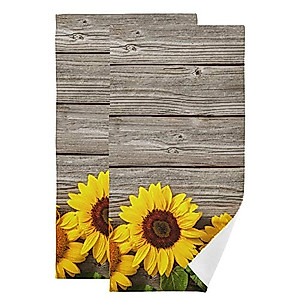 Hand Towel 2pack Sunflower Wood Vintage Style 28x14.5 inch Ultra Soft Highly Absorbent Bath Towel Kitchen Dish Guest Towel Home Bathroom Decor