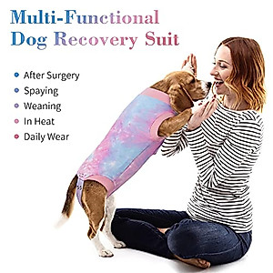 BRKURLEG Dog Recovery Suit Onesie After Surgery,Pet Spayed Neutered Shirt for Female Male Dogs Cats,Surgical Postoperative Snuggly Vest for Abdominal Wounds,Weaning,Anti-Licking Tie Dye Doggy Bodysuit