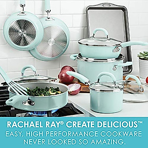 Rachael Ray Create Delicious Nonstick Cookware Pots and Pans Set, 13 Piece, Light Blue Shimmer