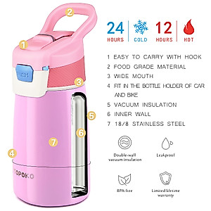 Stainless Steel Kids Water Bottle for Girls Double Wall Beverage Carry Kid Cup Vacuum Insulated Leak Proof BPA-Free Sports Bottle for Boys (Coral)