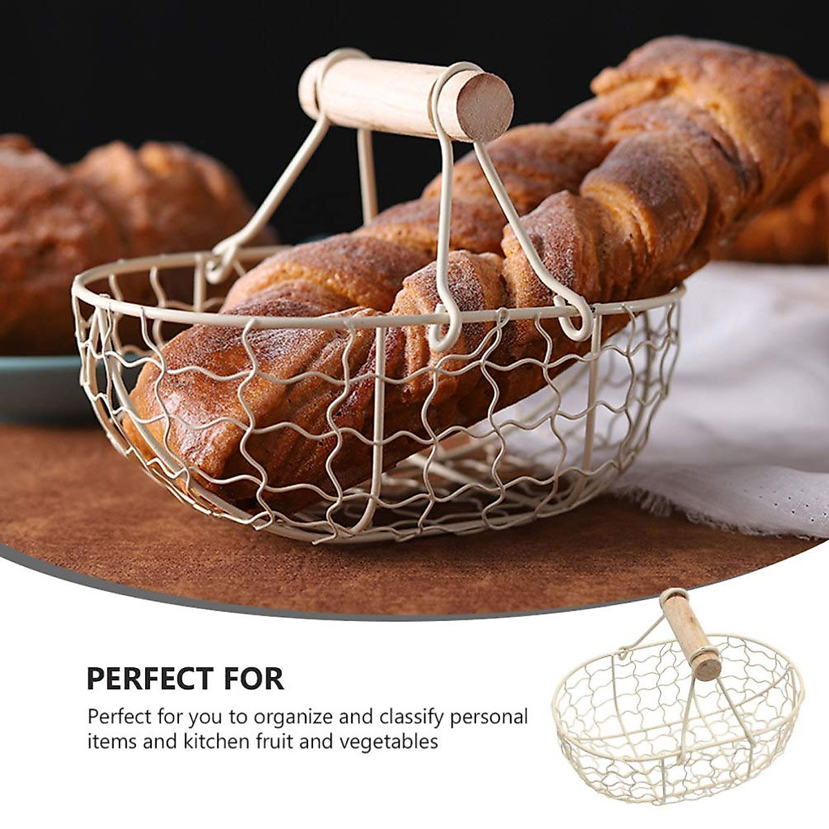 DOITOOL Wire Egg Container Eggs Wire Storage Basket with Handle Iron Art Eggs Tray Wire Fruit Storage Vegetables Container Eggs Holder for Kitchen Home Living Room Metal