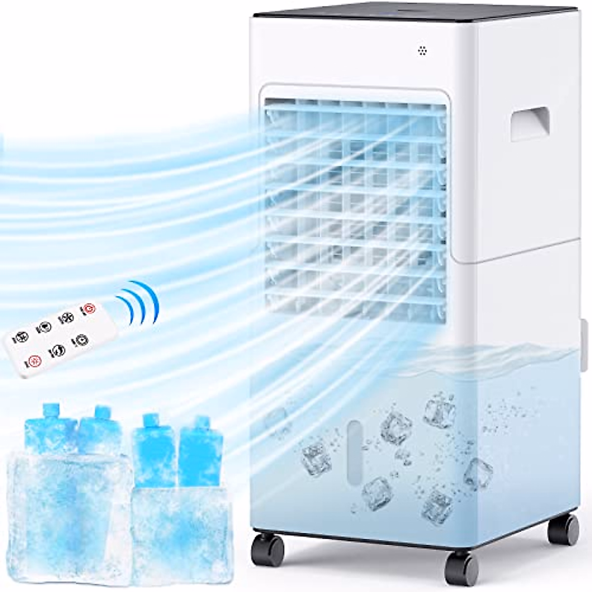 AGILLY 3-IN-1 Evaporative Air Cooler, Windowless Portable Air Conditioner w/1.3-Gal Water Tank, 3 Wind Speeds Remote Swamp Cooler, 12H Timer&60° Oscillation, Screen-Off Air Cooler Fan for Home Office