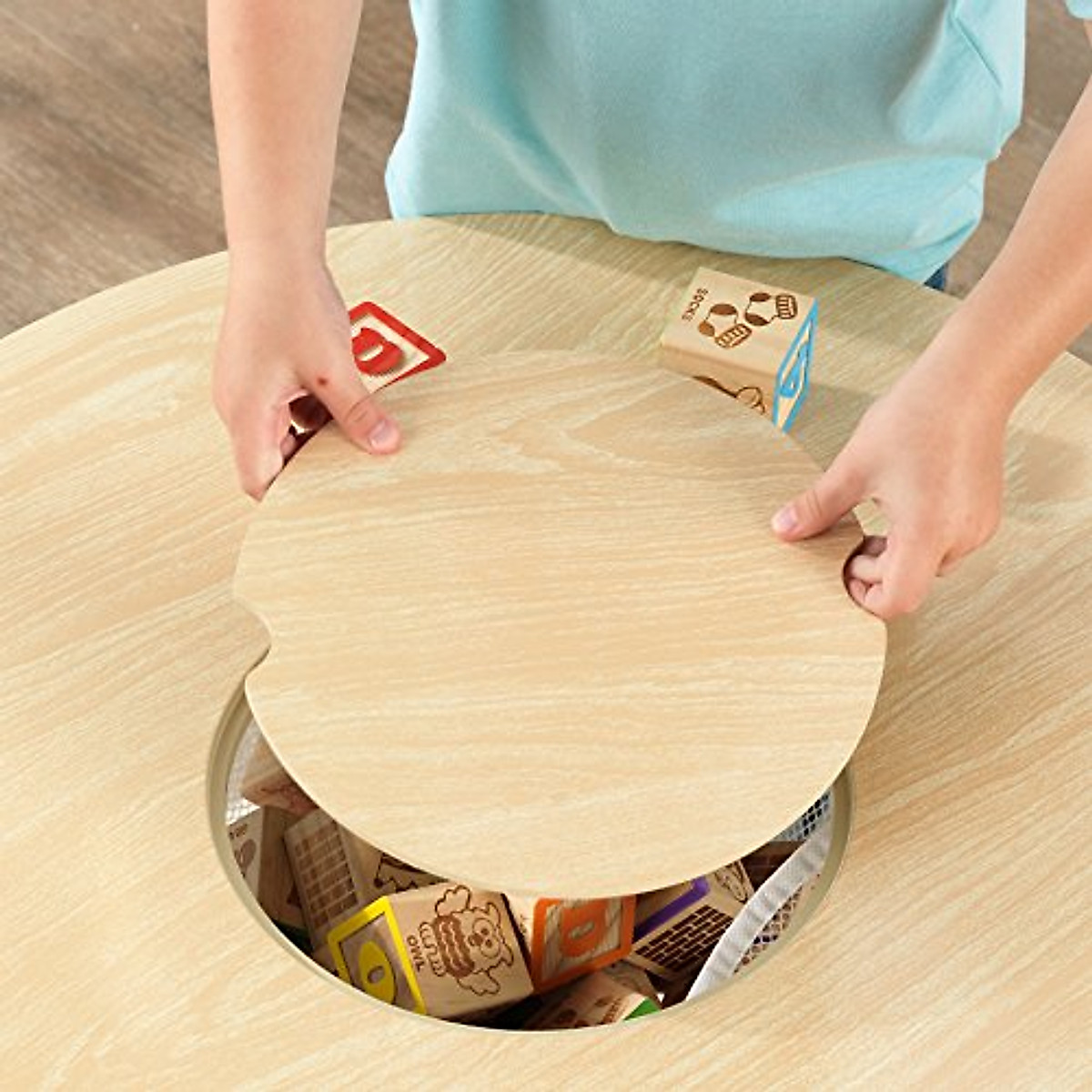 KidKraft Wooden Round Table & 2 Chair Set with Center Mesh Storage - Natural & White, Gift for Ages 3-6 23.5 x 23.5 x 17.3