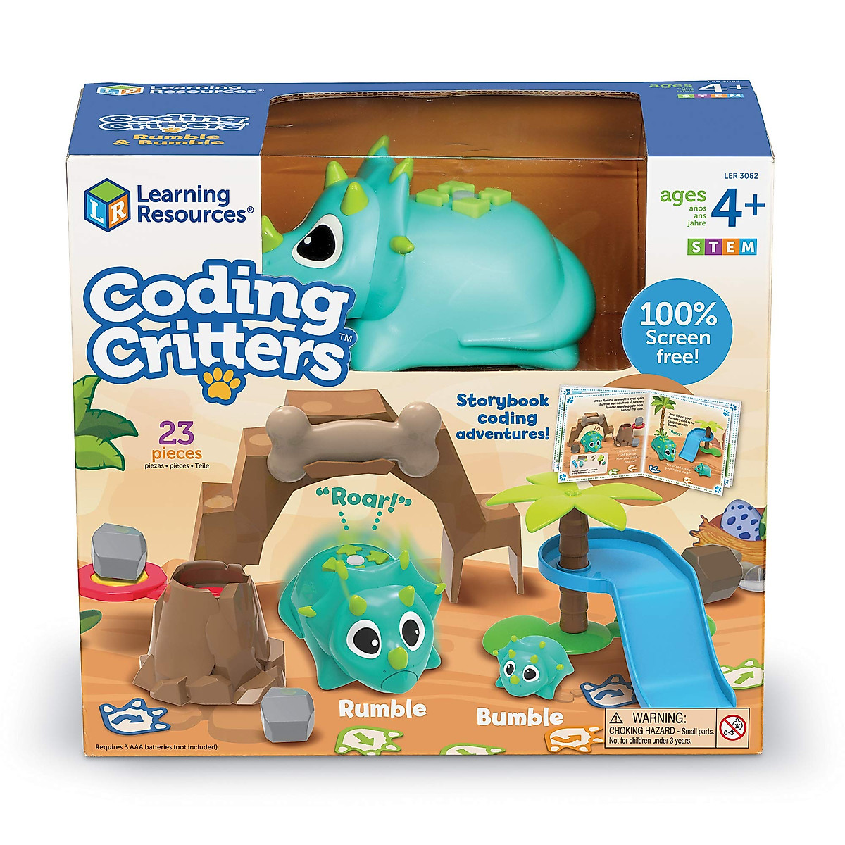 Learning Resources Coding Critters Rumble & Bumble - 23 Pieces, Ages 4+, Educational Learning Games, Screen-Free Early Coding Toy For Kids, Interactive STEM Coding Pet