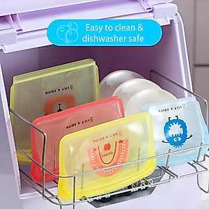 LILY & EDITH Reusable Silicone Bag for Snack/Lunch - Leakproof, Airtight, Dishwasher & Microwave & Freezer Safe, Sous Vide, Lightweight, Portable, Multi-functional (White Penguin, 800ml)