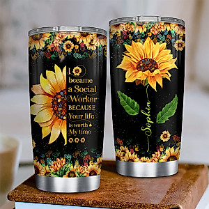 wowcugi Gifts For Women Tumbler I Became A Social Worker Because Your Life Worth My Time 20oz 30oz Tumblers Coffee Travel Mug Cup Birthday Appreciation Gift