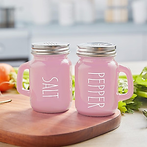 Pink Salt and Pepper Shakers Set - Pink Kitchen Accessories - Pink Kitchen Decor - 4 oz Glass Salt and Pepper Set for Cooking Table, RV, BBQ, Easy to Clean & Refill